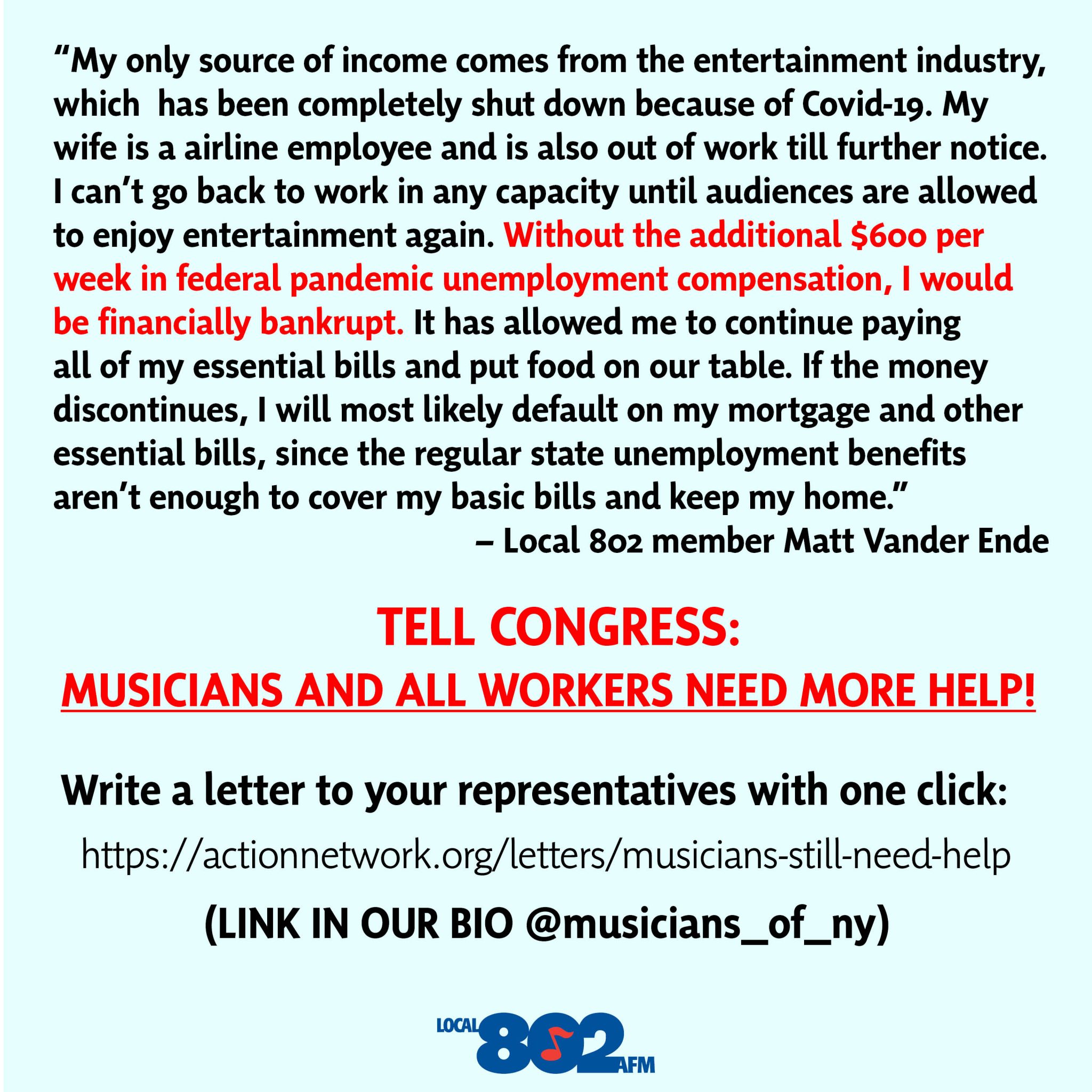 #SaveTheArts: a testimony from MATT VANDER ENDE (#15) | Local 802 AFM