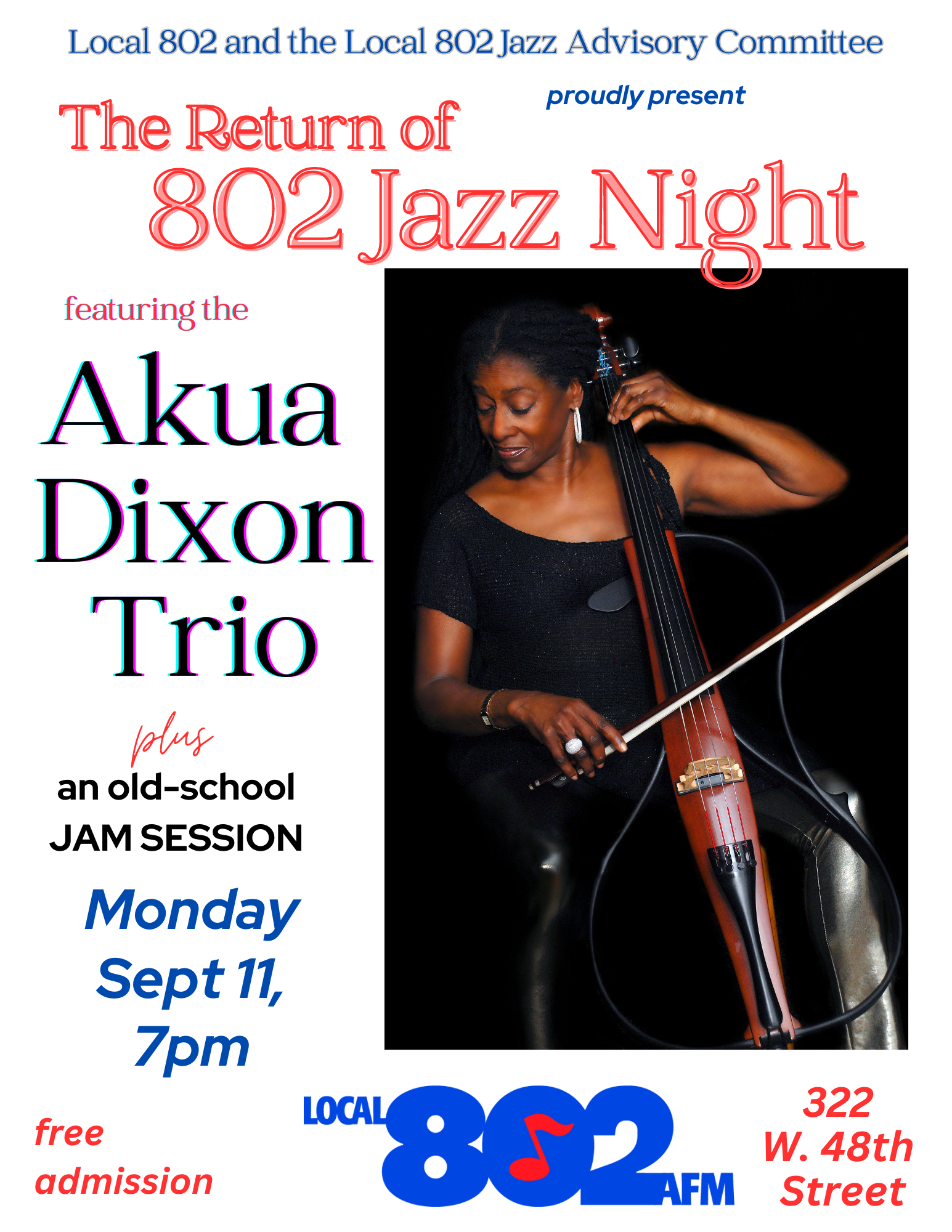 802 Jazz Night (featuring Akua Dixon Trio) | Local 802 AFM